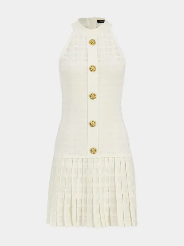 Balmain Sleeveless Tartan Knit Mini Dress - Cream