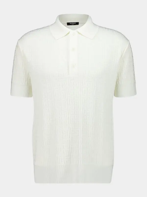 Balmain Natural Monogram Knit Wool Polo Shirt - Cream
