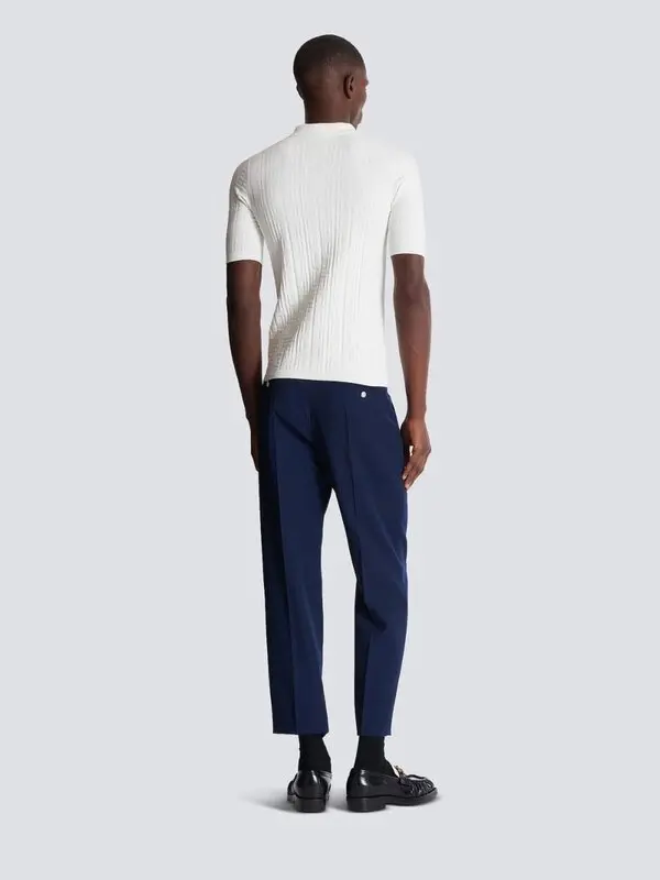Balmain Natural Monogram Knit Wool Polo Shirt - Cream