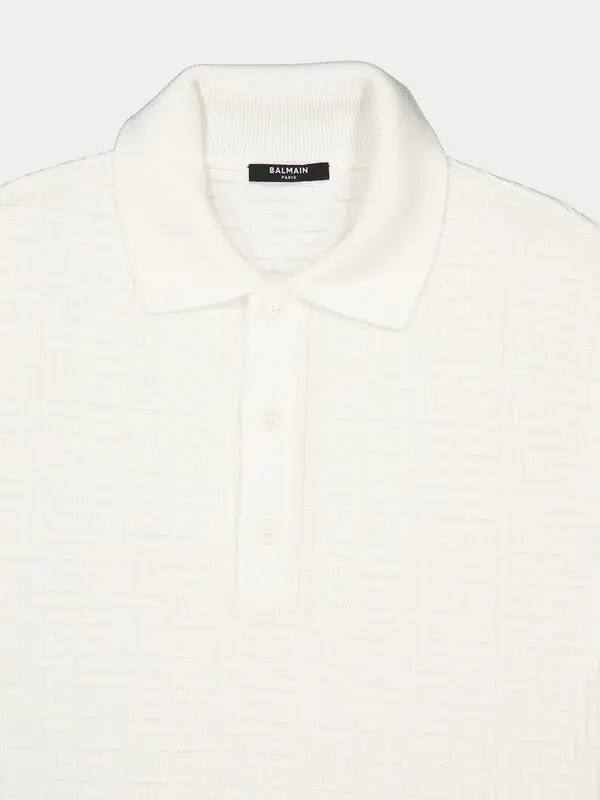 Balmain Natural Monogram Knit Wool Polo Shirt - Cream