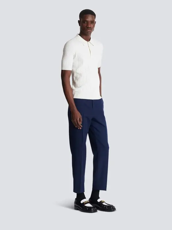 Balmain Natural Monogram Knit Wool Polo Shirt - Cream