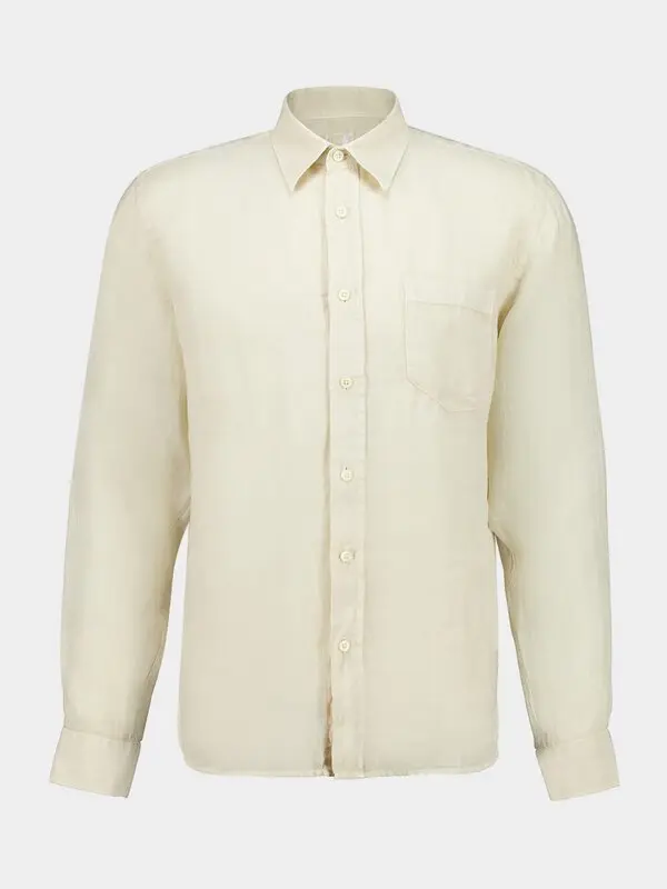 120% Lino Safari Soft Linen Regular-fit Shirt - Cream