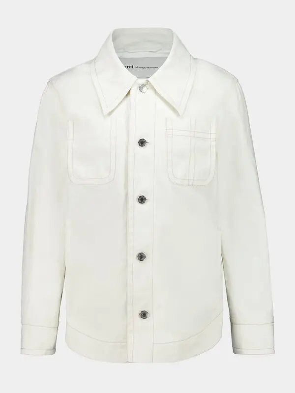 AMI Paris Cotton Worker Buttoned Jacket - Cream