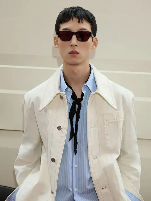 AMI Paris Cotton Worker Buttoned Jacket - Cream