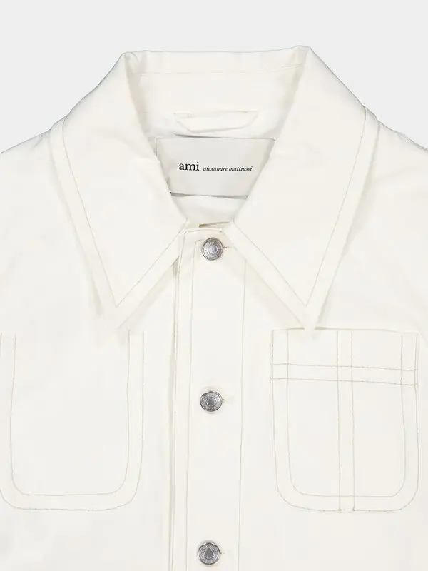 AMI Paris Cotton Worker Buttoned Jacket - Cream