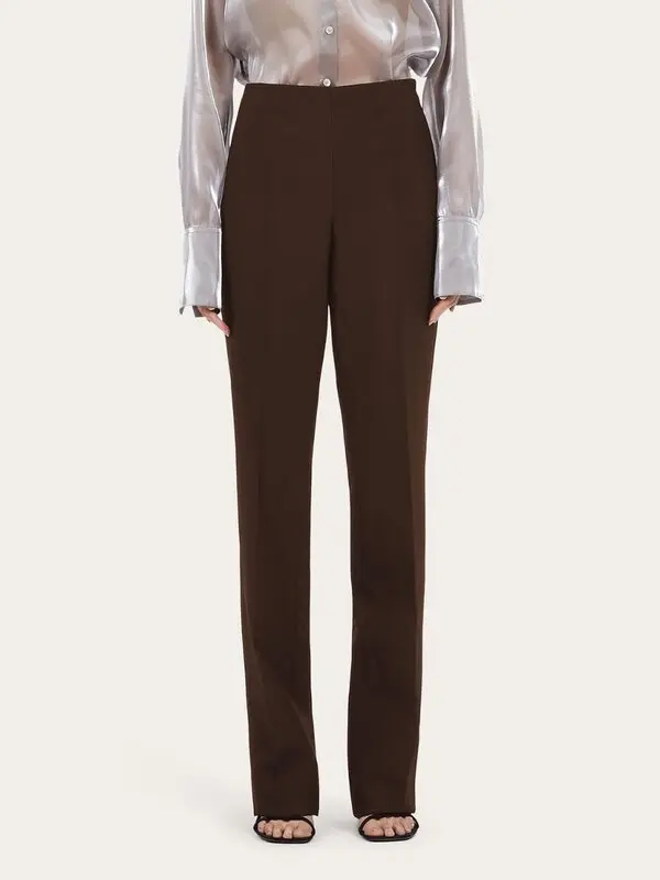FERRAGAMO Wool Pleated Trousers - Brown