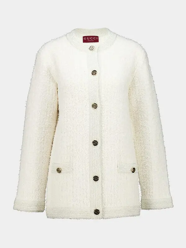Gucci Bouclé Cardigan With Gg Buttons - Cream
