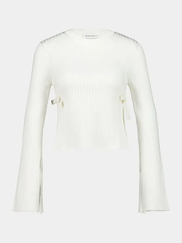 Nina Ricci Flared-sleeve Knit Top With Bows - Cream