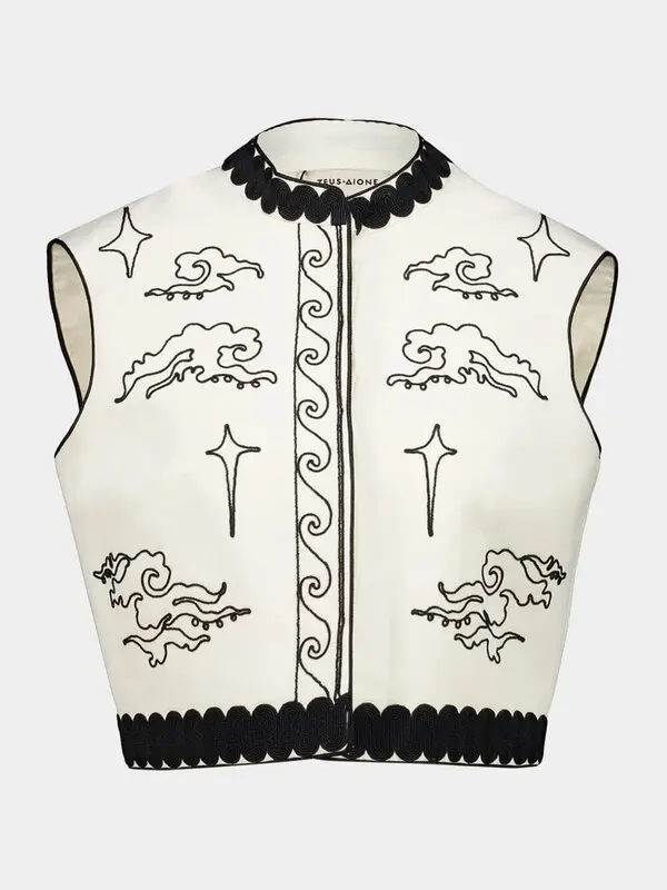 Zeus+dione Stars Embroidered Cropped Vest - Cream