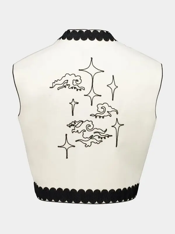 Zeus+dione Stars Embroidered Cropped Vest - Cream