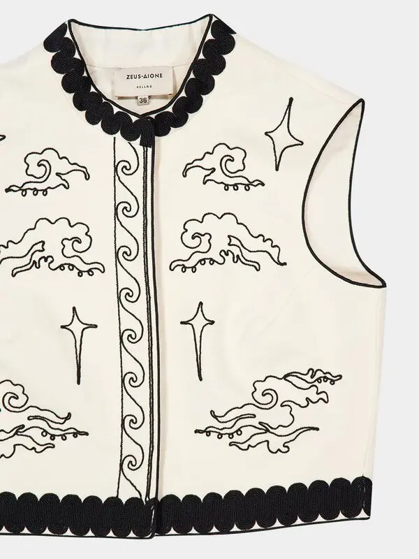 Zeus+dione Stars Embroidered Cropped Vest - Cream