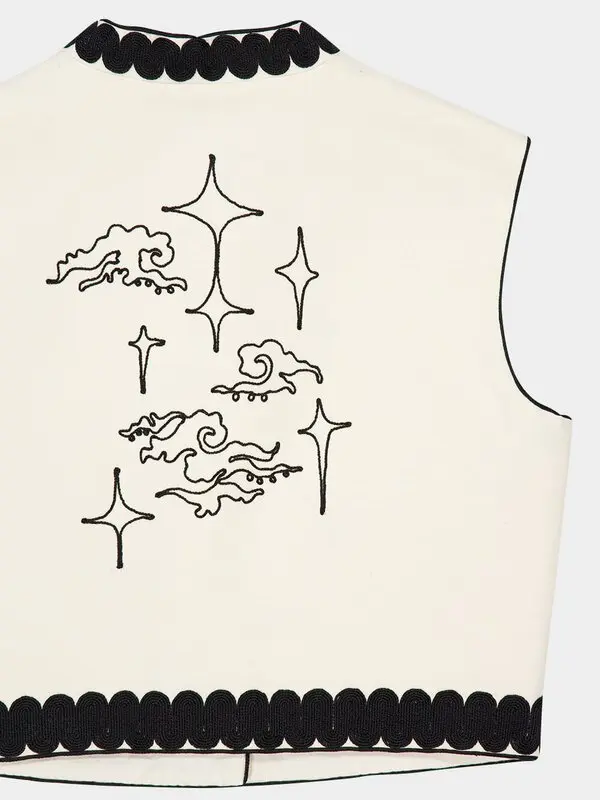 Zeus+dione Stars Embroidered Cropped Vest - Cream
