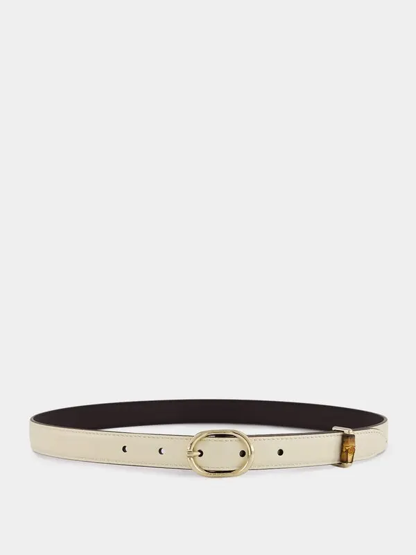 Gucci Thin Leather Belt With Oval Buckle - Cream