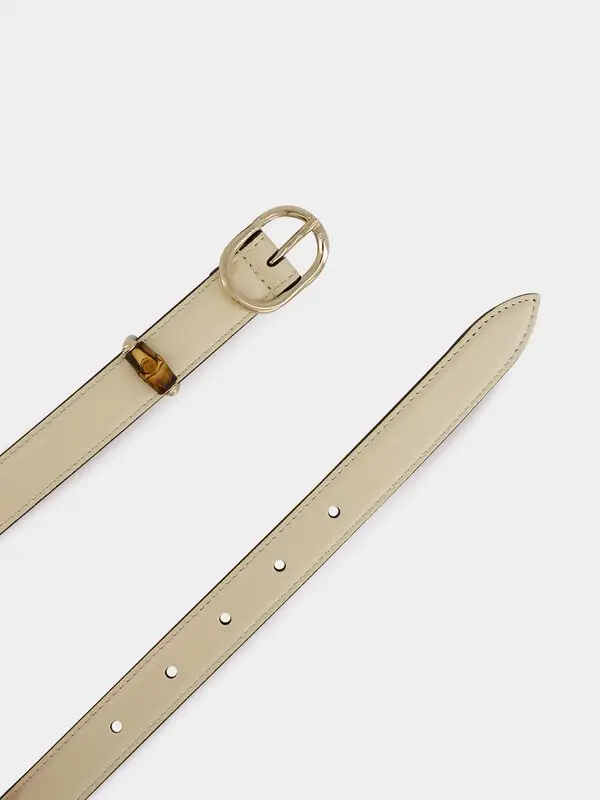 Gucci Thin Leather Belt With Oval Buckle - Cream