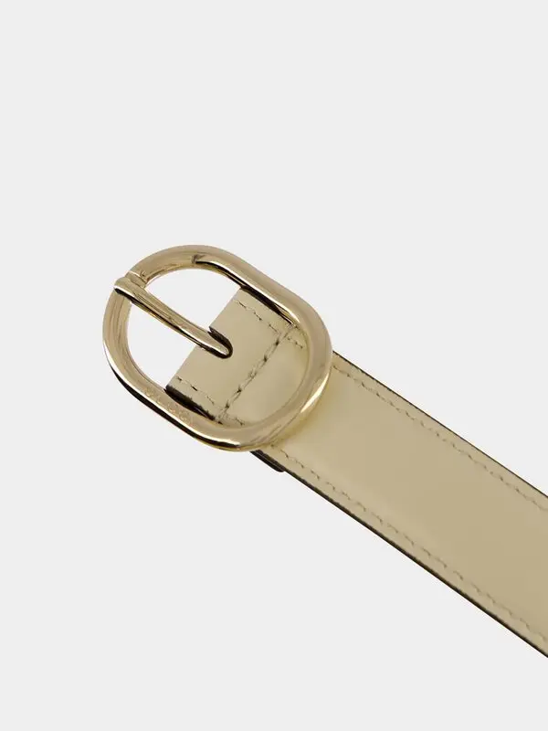 Gucci Thin Leather Belt With Oval Buckle - Cream