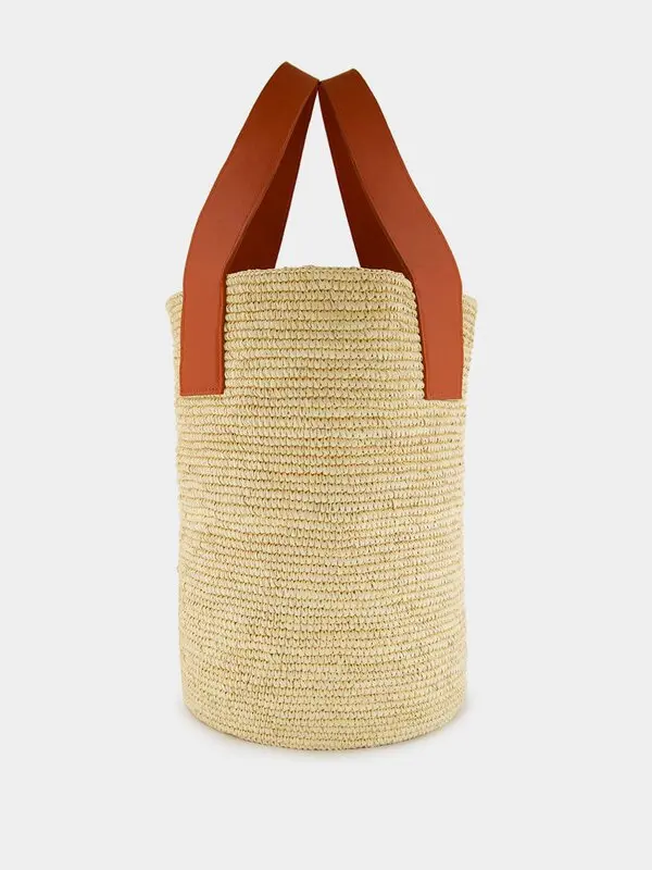 SENSI STUDIO Tall Canasta With Leather Handles - Brown