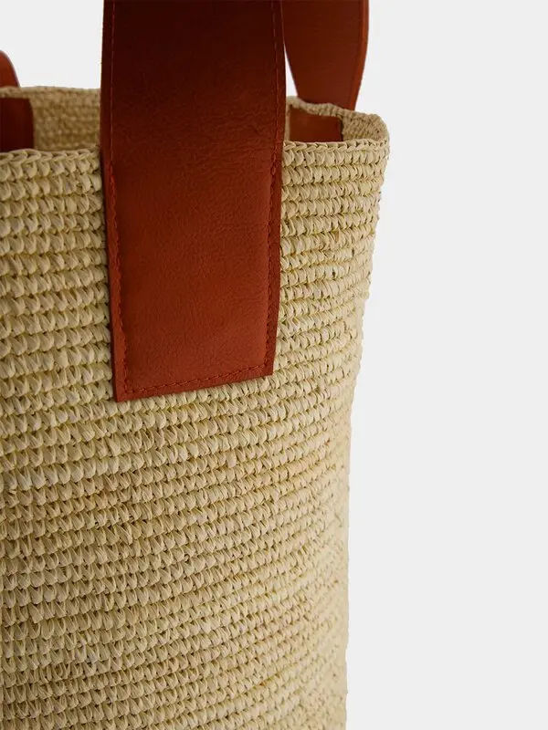 SENSI STUDIO Tall Canasta With Leather Handles - Brown