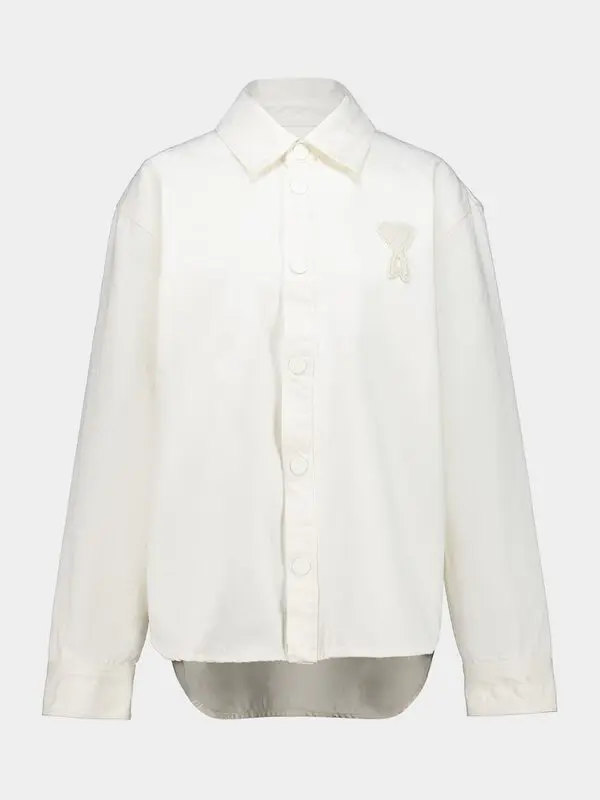 AMI Paris Cotton Knitted De Coeur Overshirt - White