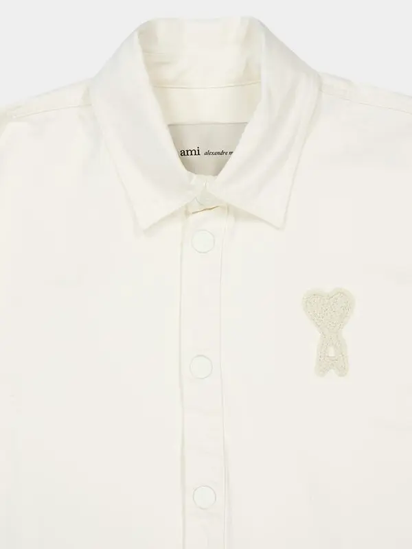 AMI Paris Cotton Knitted De Coeur Overshirt - White