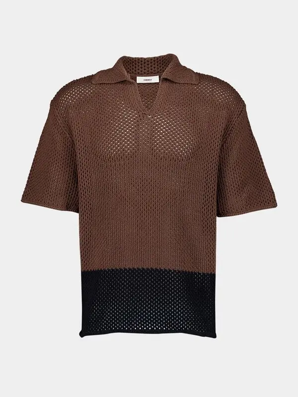 Commas Two-tone Crochet Polo Shirt - Brown