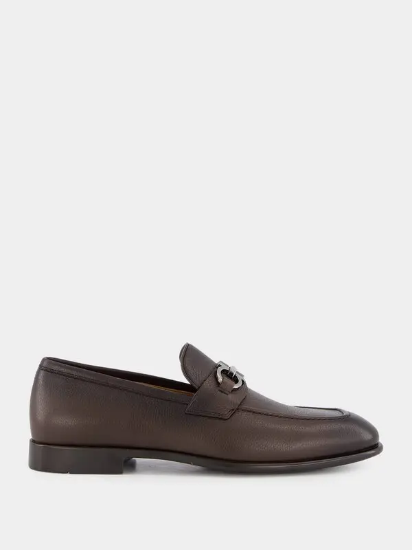 FERRAGAMO Testa Di Moro Loafer With Gancini Ornament - Brown