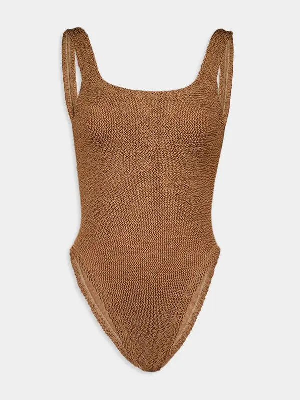 Hunza G Metallic Cocoa Square Neck Nile Swimsuit - Brown
