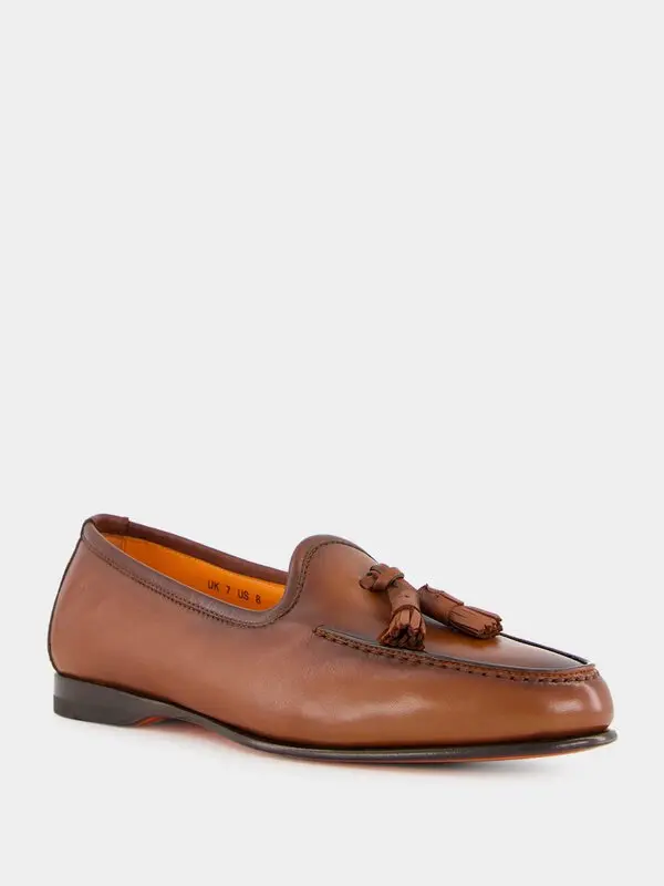 Santoni Leather Loafer With Tassel