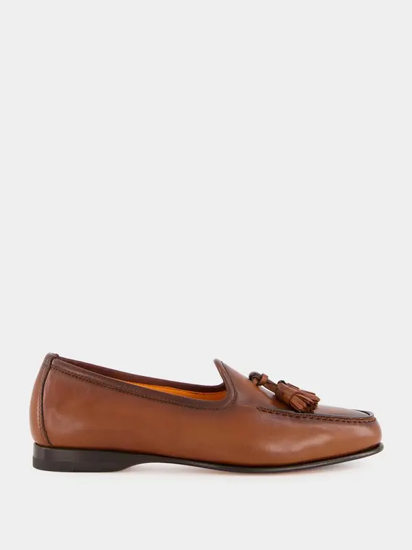 Santoni Leather Loafer With Tassel - Brown