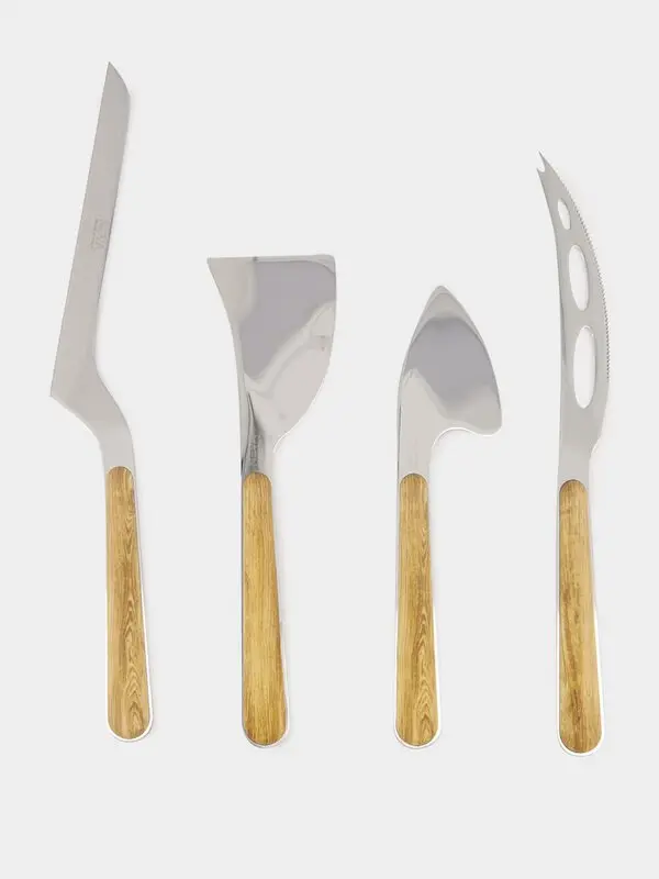 NEVA Set Of 4 Cheese Knives With Pine Handles - Brown