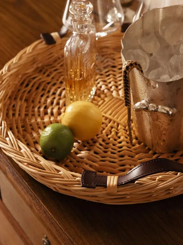 HOUSE OF CAPRICORN Vitória Wicker And Leather Tray - Brown
