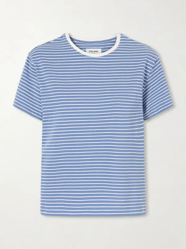 Still Here Striped Cotton-jersey T-shirt - Blue