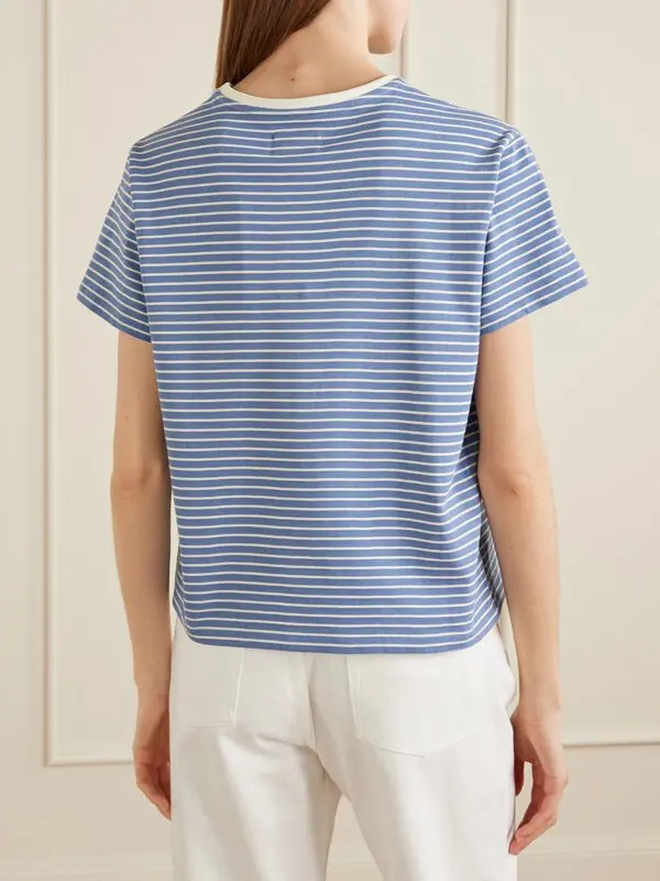 Still Here Striped Cotton-jersey T-shirt - Blue