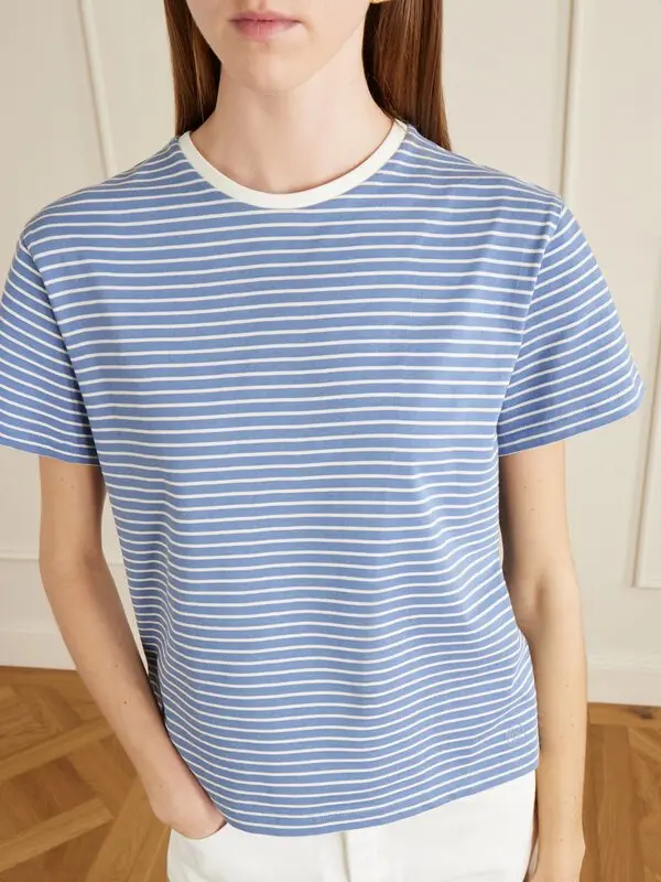 Still Here Striped Cotton-jersey T-shirt - Blue