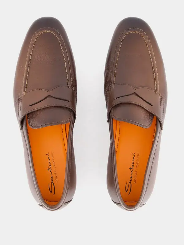 Santoni Hand-polished Leather Penny Loafers