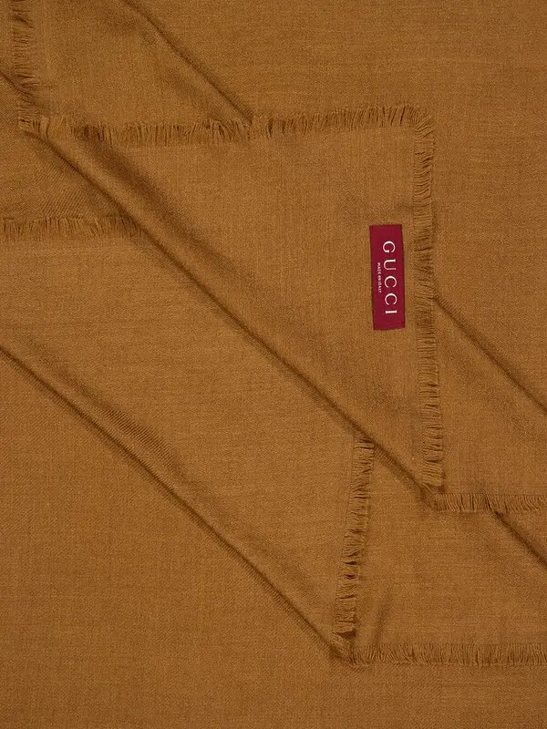 Gucci Camel Gg Wool Silk Jacquard Shawl - Brown