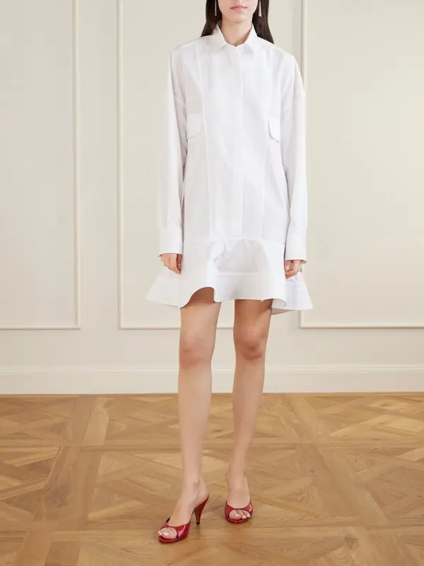 Stella McCartney Piqué-trimmed Cotton-poplin Mini Dress - White