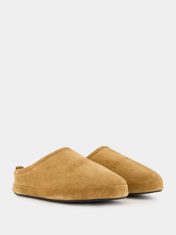 Balenciaga Alaska Suede Shearling Slippers - Brown