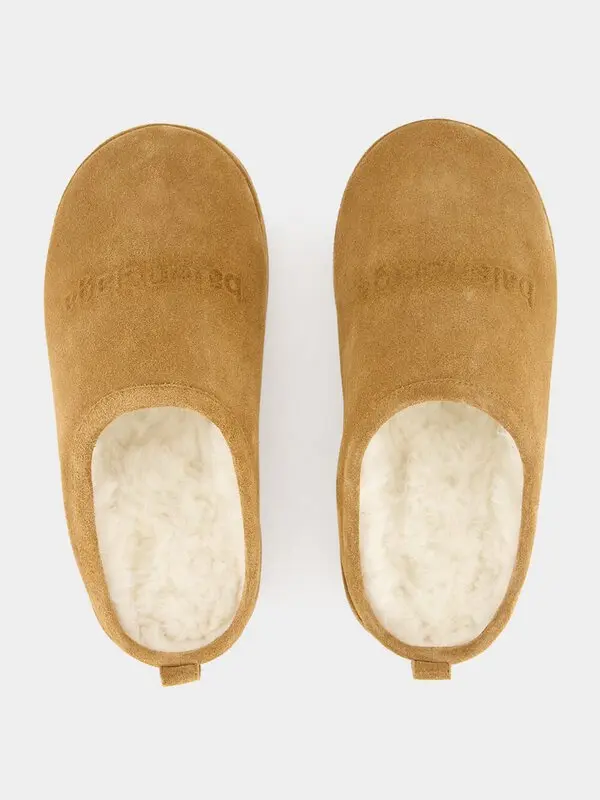 Balenciaga Alaska Suede Shearling Slippers - Brown