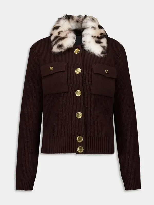 Givenchy Wool And Cashmere Cardigan With Fur Collar - Brown