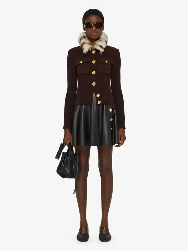 Givenchy Wool And Cashmere Cardigan With Fur Collar - Brown