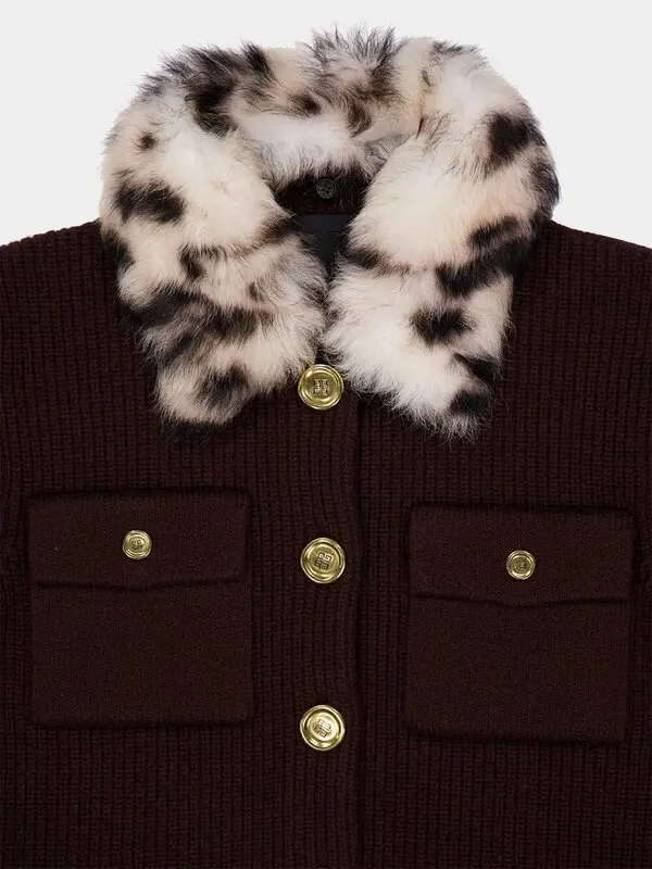 Givenchy Wool And Cashmere Cardigan With Fur Collar - Brown