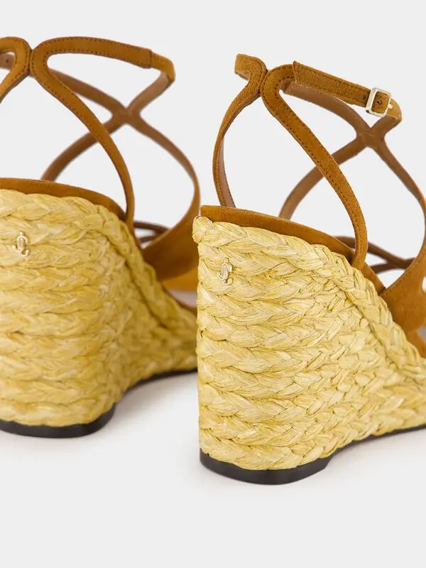 JIMMY CHOO Ayla 110 Suede Wedge Sandals With Raffia