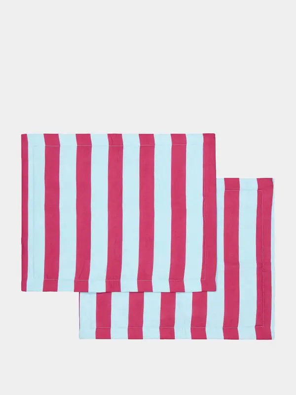 La DoubleJ Set Of 2 Striped Placemats - Burgundy