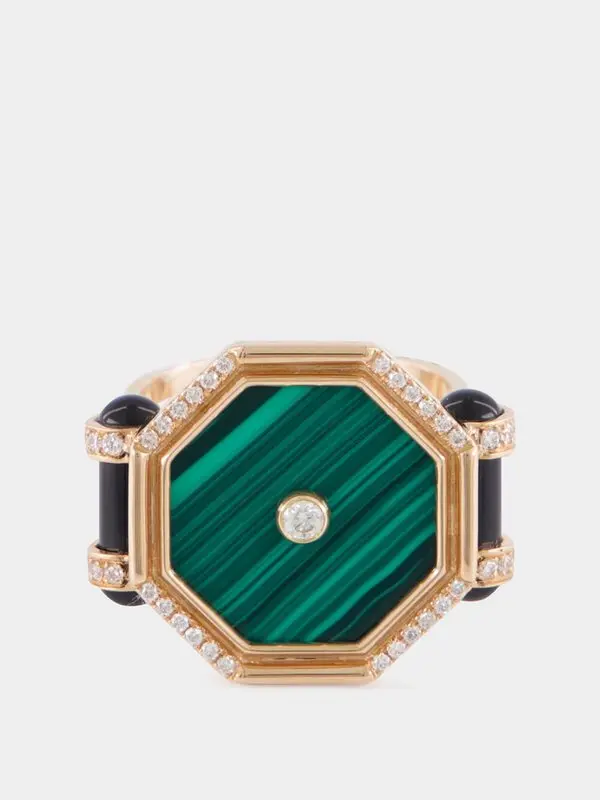 L'ATELIER NAWBAR Hexagon Amulet Cocktail Ring With Onyx