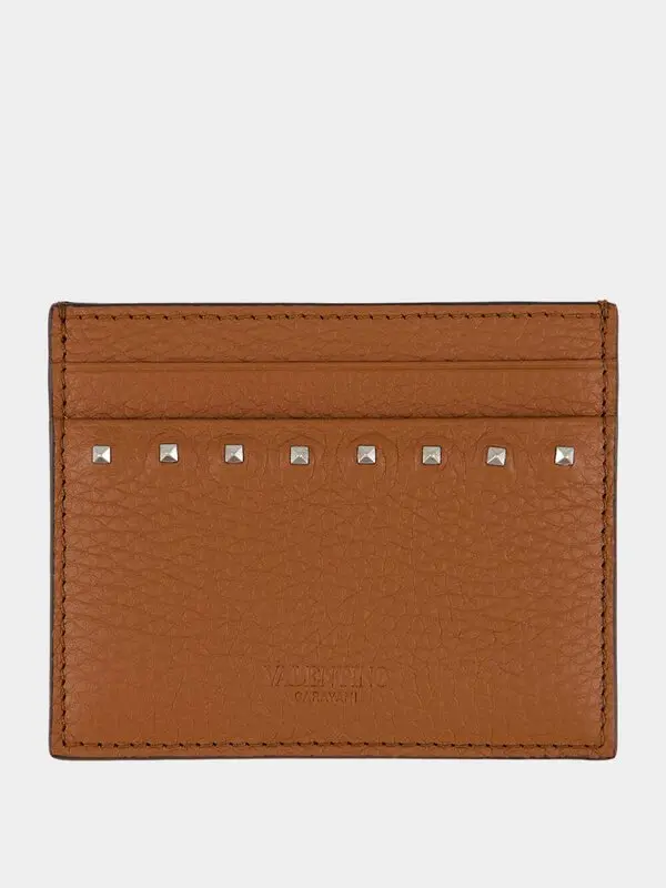 Valentino Garavani Saddle Rockstud Grainy Cardholder - Brown