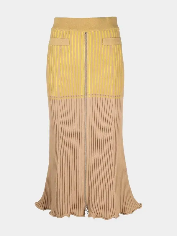 Rabanne Ribbed Knit Midi Skirt - Brown