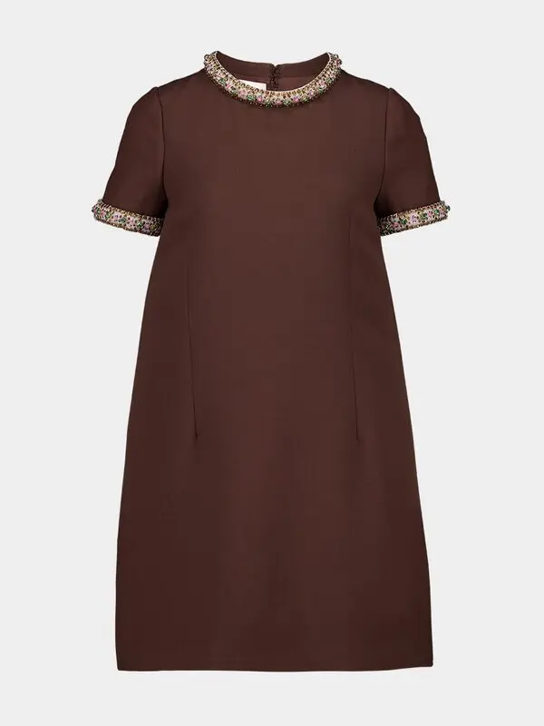 Valentino Garavani Embroidered Crepe Couture Short Dress - Brown