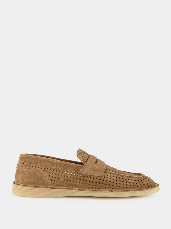 Dolce & Gabbana Hazelnut Perforated Calfskin Loafers - Brown