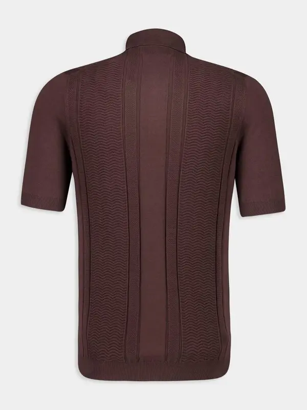 Brunello Cucinelli Dark Cotton Knit Polo With Jacquard Stripes