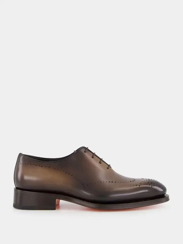 Santoni Leather Oxford Shoes With Brogue Detail - Brown